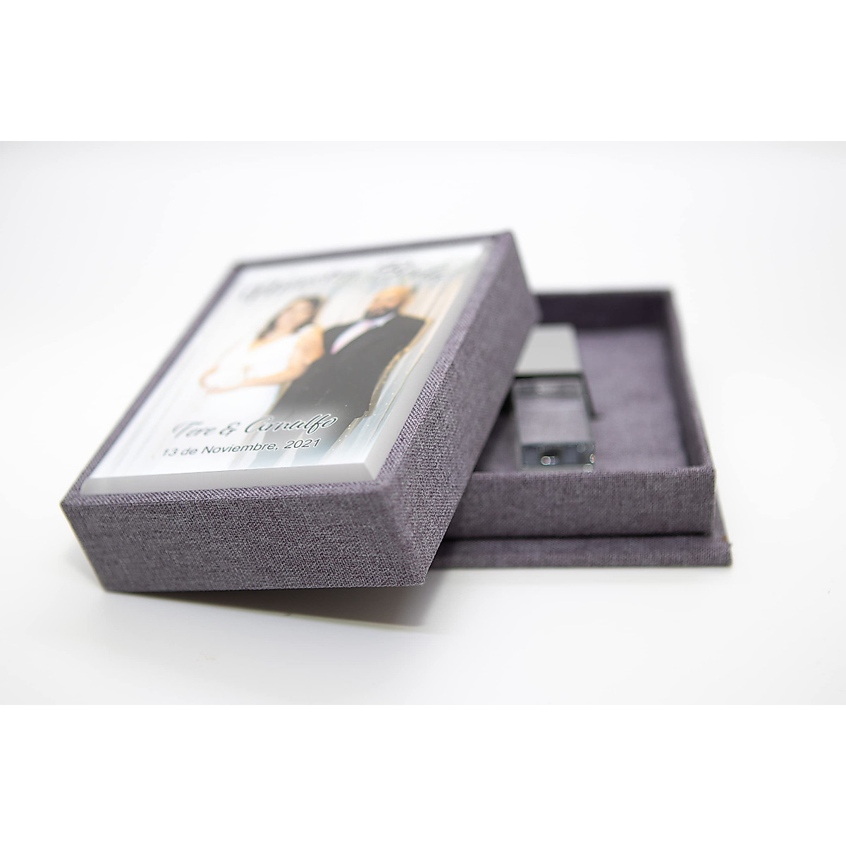 Deluxe Linen Flash Drive Box with Photo (Gray) to Put Your USB Flash Drive Holds one Photo on The Cover of The Box
