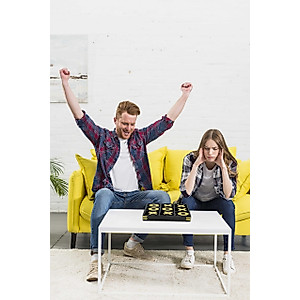 10" Large Elegant Premium Black Tic Tac Toe Board Game | Wooden Puzzle Game | Coffee Table Wooden Decor & Games | Lightweight Gold Plated Pieces