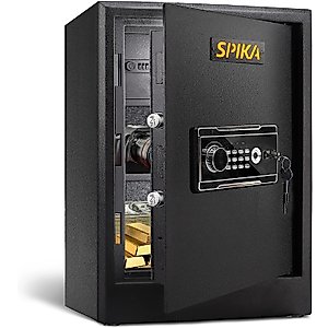 SPIKA Fingerprint Home Safe Box,3 Cubic Large Capacity Safe with Key Lock and Digital Keyboard