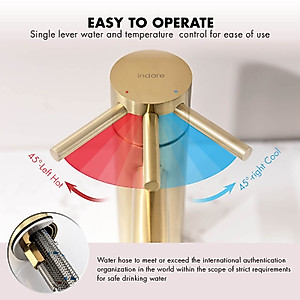 Indare Brushed Gold Bathroom Faucet, Single Hole Bathroom Sink Faucet Modern Single Handle Vanity Faucet with Pop-up Drain and Supply Lines,100102-BG