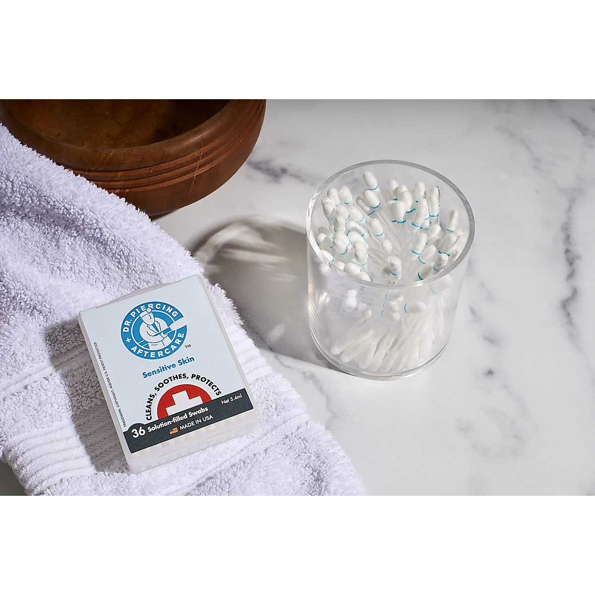 Dr. Piercing Aftercare Swabs - Saline Solution for Piercings - Earring Nose Belly Ear Piercing Cleaner - Saline Wash, Ear Hole Cleaner – Piercing Aftercare Formula - 36 Swabs