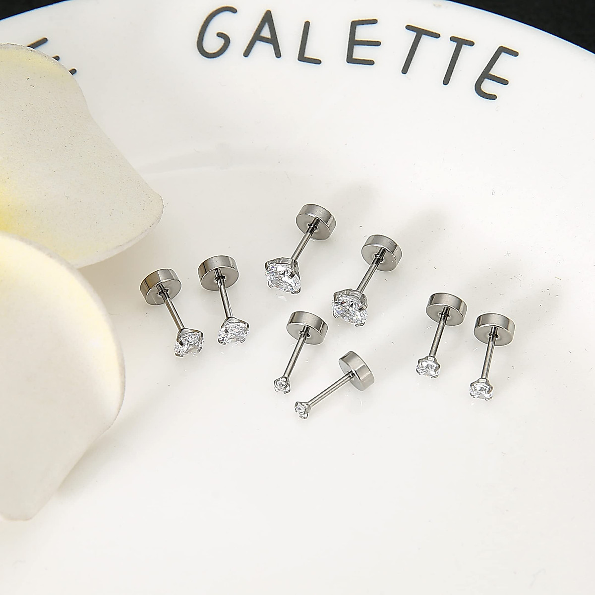 MJust Small Titanium Earrings for Women G23 Titanium Stud Earrings for Sensitive Ears Dot Ball Cubic Zirconia Hypoallergenic 20G Flat Back Earrings CZA