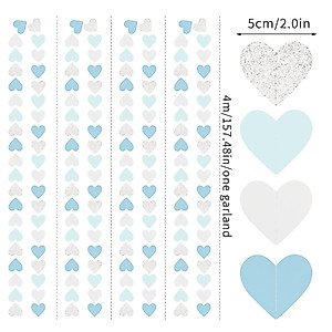 Light-Blue White-Silver Party-Decoration Heart Garland - 52ft Baby Boy Shower Birthday Streamers,Graduation Bachelorette Bridal Christmas Banner Decor Lasting Surprise