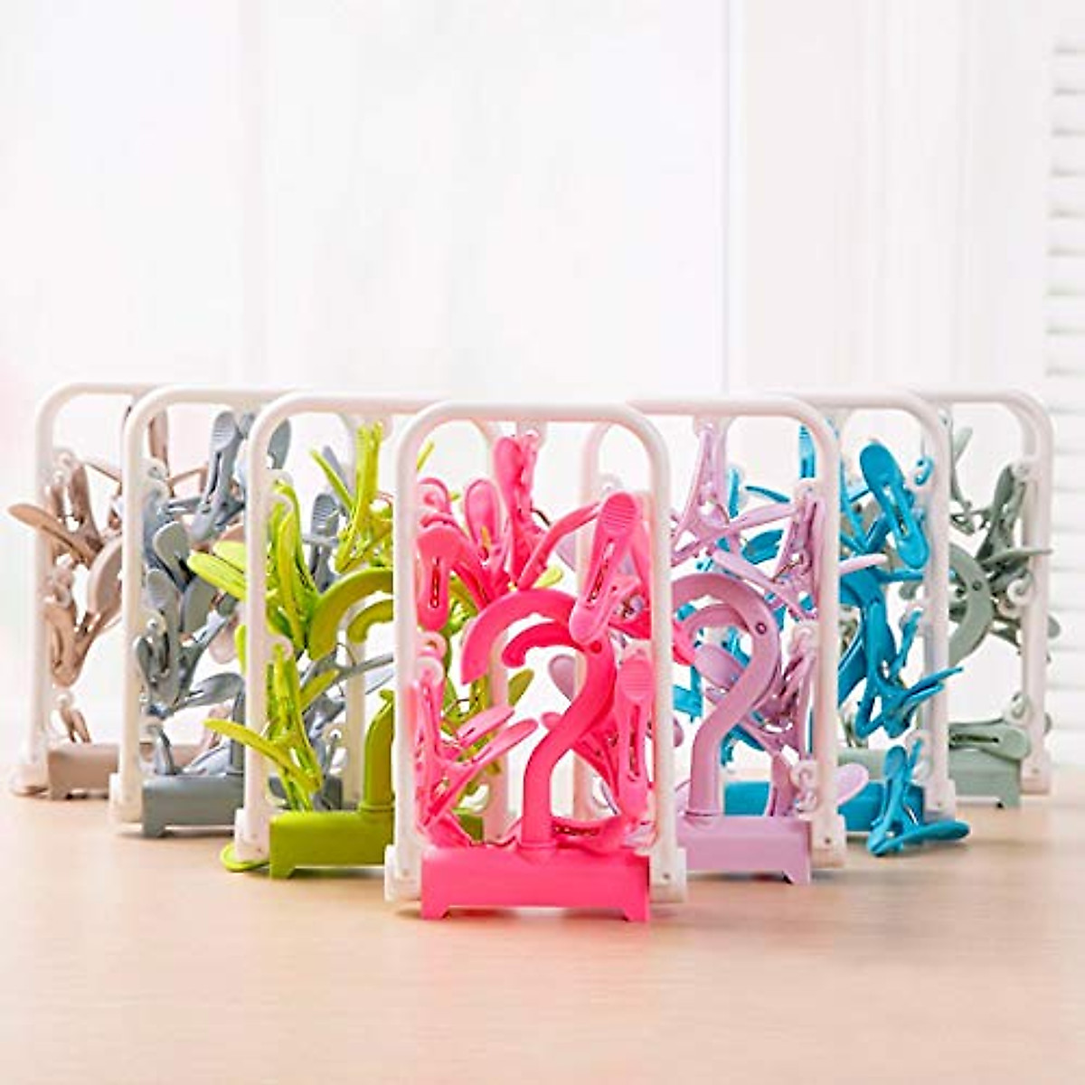 Falytemow Clip and Drip Hanger Folding Portable Travel Socks Hanger Underwear Hanger with 2 x 12 Clothespins, Hanger for Drying Towels, Bras, Baby Clothes, Plastic Laundry Sock Drying Hanger