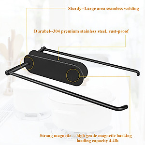 Magnetic Paper Towel Holders Refrigerator Heavy Duty Stainless Towel Roll Holders with Strong Magnetic Backing - Fit for Large Paper Towels-for Kitchen, Grill, Toolbox, Garage, Shop(12in-Black)