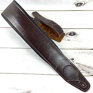 Walker & Williams Super Wide 4" Dark Brown Double Premium Padded Top Grain Leather Guitar Strap For Acoustic, Electric, And Bass Guitars