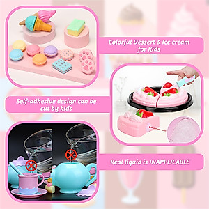 Tagitary Tea Party Set for Little Girls, 52 PCS Kids Pretend Play Toys with Dessert, Ice Cream, Donuts, Teapot, Cups and Carrying Case, Birthday Gift for Toddlers Girls Boys Age 3-6