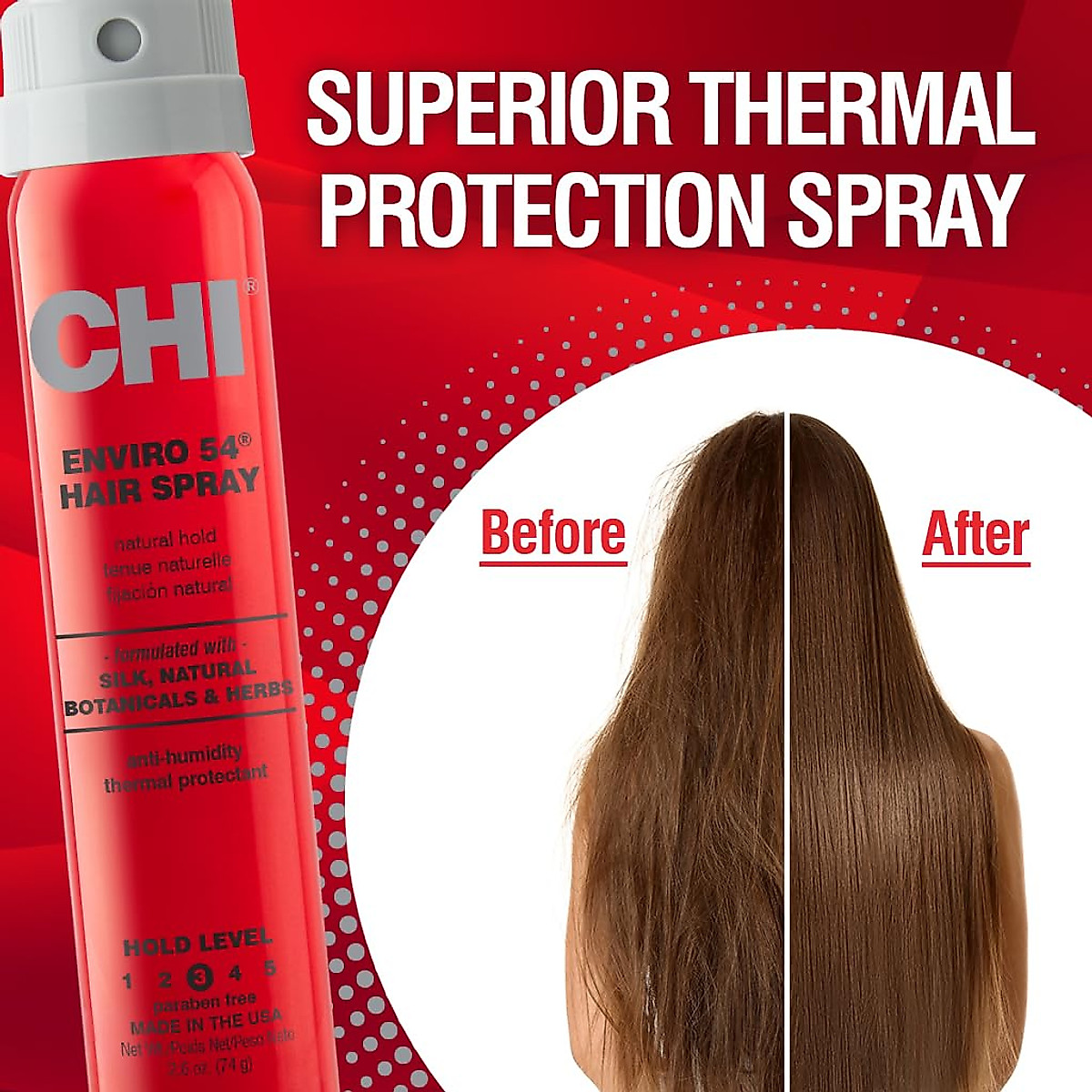 CHI Enviro 54 Hairspray, Natural Hold, Lightweight Spray to Finish & Secure A Variety of Hairstyles, Sulfate & Paraben-Free, 2.6 Oz