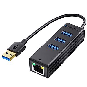Cable Matters 4-in-1 USB Hub with Ethernet, Support Gigabit Ethernet (USB 3.0 Hub Ethernet, USB to Ethernet Adapter, Gigabit Ethernet USB Hub, USB Ethernet Hub) with 10/100/1000Mbps Network in Black