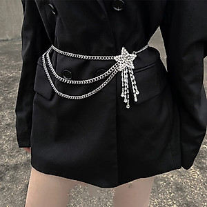 Wiwpar Sparkly Rhinestone Body Chains Belt Crystal Waist Chains Star Pendant Summer Beach Sexy Waist Chain Boho Layered Body Chain Belly Waist Chain Party Body Jewelry Accessories for Women Girls