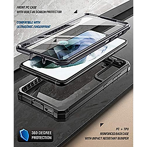 Poetic Guardian Case Designed for Samsung Galaxy S21 5G 6.2 inch, Built-in Screen Protector Work with Fingerprint ID, Full Body Hybrid Shockproof Bumper Cover Case, Black