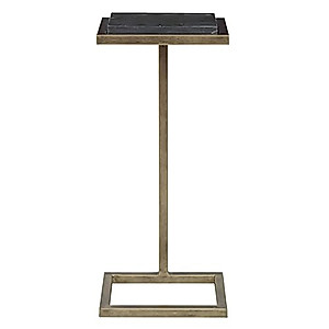 Moss + Fig Martini Drink Table | Black Marble and Aged Gold End Table (Modern Pedestal Table 10 W x 23 H x 8 D inches)