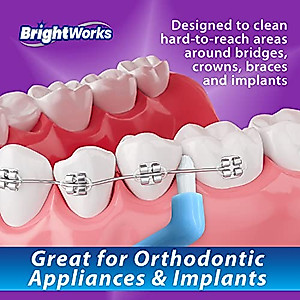 BrightWorks End Tuft Brush, Cleans Difficult Areas Such as Around Crowns, Bridges, implants and Wider Gaps Between Teeth (Pack of 3)