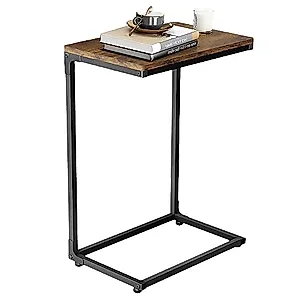 Fixwal C-Shaped End Table, Side Table for Sofa, Vintage Accent Couch Table with Metal Frame for Coffee Snack Laptop