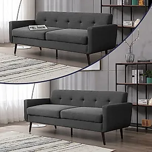 ZAFLY 80inches Loveseat Sofa Couch,Futon Sofa Modern Button Tufted Upholstered Couch Furniture with 5.9" Upholstered Cushion for Living Room Bedroom Office Apartment (Dark Gray)