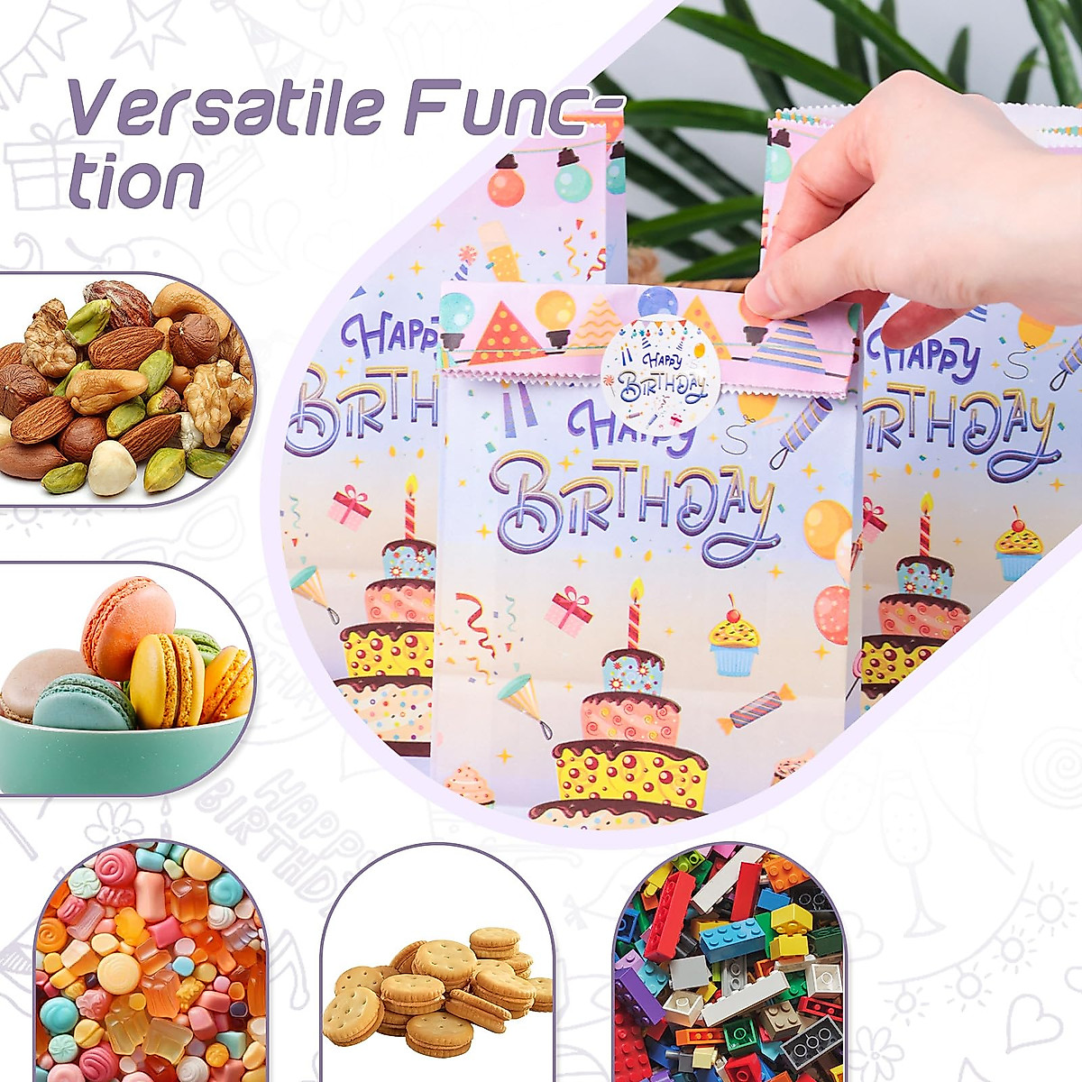 HONEYGIFTS 24PCS Birthday Goodie Bags with Stickers, Happy Birthday Party Favor Bags Gift Bags Treat Bags for Kids Birthday Party