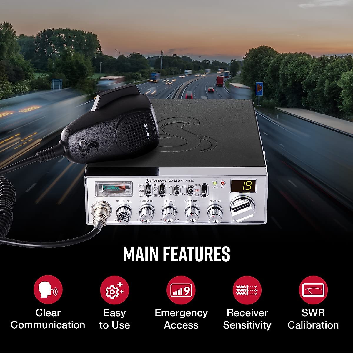Cobra 29 LTD Professional CB Radio - Easy to Operate Emergency Radio, Instant Channel 9, 4-Watt Output, Full 40 Channels, Adjustable Receiver and SWR Calibration, Black