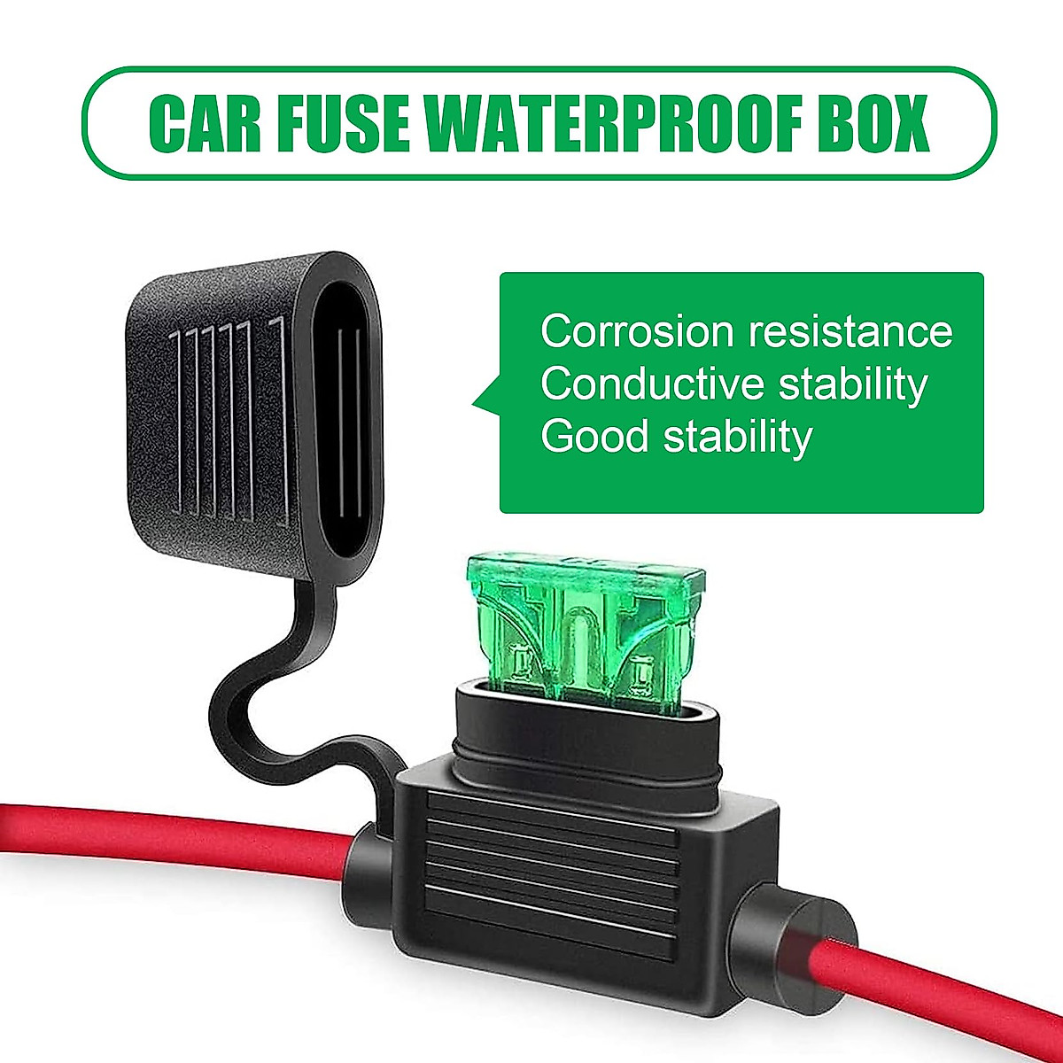 GKmow 5 PCS Plug-in Low-Voltage Fuse Holder, 30A Fuse, 12AWG Insulated Wire, Waterproof Appliances Protection Tool, Suitable for Cars, All-Terrain Vehicles, Motorcycles, Yachts, CD Players (Black)