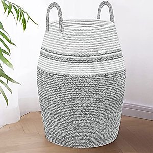 Large Laundry Hamper, Woven Rope Laundry Basket, 105L Blankets Storage Basket with Heavy Duty Handles for Clothes and Toys in Bedroom, Nursery Room, Bathroom