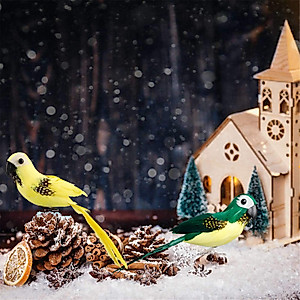 ZCFGUOI 4 Pcs Artificial Simulation Foam Feather Parrot, Mini Sparrow Ornaments with Metal Clip, DIY Craft for Wedding and Modern Home Garden Zoo Ornament