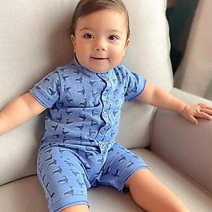 Henley Romper - Fin Whale on Blue 100% Pima Cotton 12-18 Months or 26-29 lb