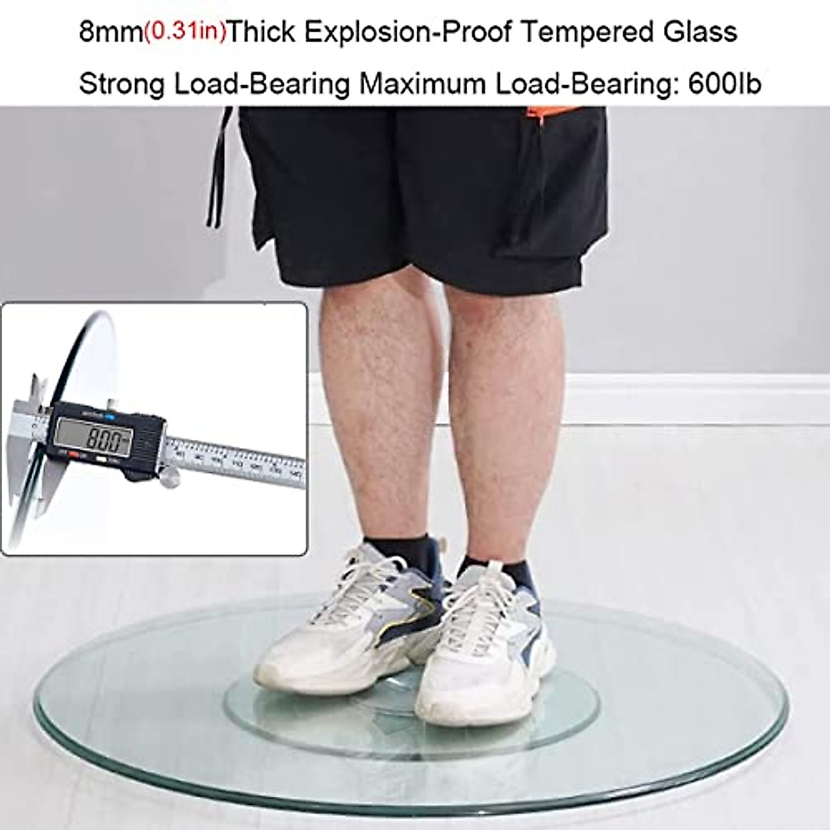 Lazy Susan Turntable Plate for Kitchen 19" 23" 27" 29" 31" 35" 39" Transparent Rotating Round Turntable with Aluminum Base, 360 Degree Swivel Dining Table Serving Tray, Thick: 8mm (Size : 70cm/27inch