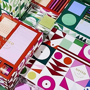 Noted by Post-it Printed Notes Gift Box, 4 Piece Set, Warm Colors, Includes Round Sticky Notes, Square Sticky Notes, Mini List Sticky Sticky Notes, 3-Pack Pens (NTD-BOX-SRD)