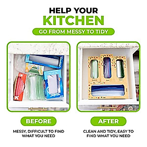 Hadi Home Ziplock Bag Storage Organizer - Premium Bamboo Kitchen Drawer or Wall Food Storage Bag Organizer Holders - With ZO4-BO1-HH BO