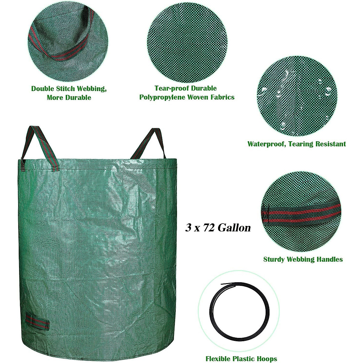 SARHLIO 3 Pack 72 Gallons Reusable Garden Waste Bags Heavy Duty Yard Waste Bag with 4 Handles, Large Capacity Reusable Garden Leaf Bag for Lawn, Leaf, Toys, Fruits, Vegetables(GWB01)