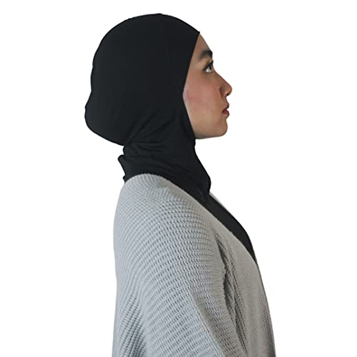 Ninja Bonnet Hijab Full Neck Coverage Under Scarf - Muslimah Stretchy Jersey Head Scarf Bonnet Accessories [Workout wear daily essentials] 1 Black + 1 Gray (SABANJ9501)