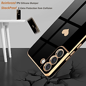 Teageo for Samsung Galaxy S22 5G Case for Women Girl Cute Love-Heart Luxury Bling Soft Back Cover Raised Full Camera Protection Bumper Silicone Shockproof Phone Case for Galaxy S22 5G, Black