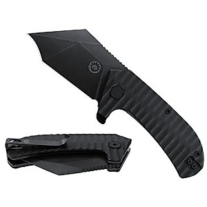 Off-Grid Knives - Raptor EDC Folding Knife with Tumbled Black D2 Steel, Grippy G10, Bearings, Deep Carry Left & Right, Hawkbill Tip, Stout Everyday Carry