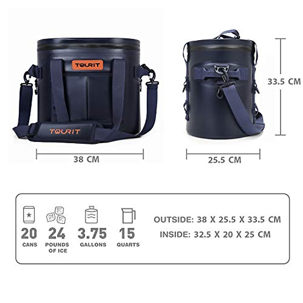 TOURIT Soft Cooler 20 Cans Leak-Proof Soft Pack Cooler Bag Waterproof Insulated Soft Sided Coolers Bag with Cooler for Hiking, Camping, Sports, Picnics, Sea Fishing, Road Beach Trip