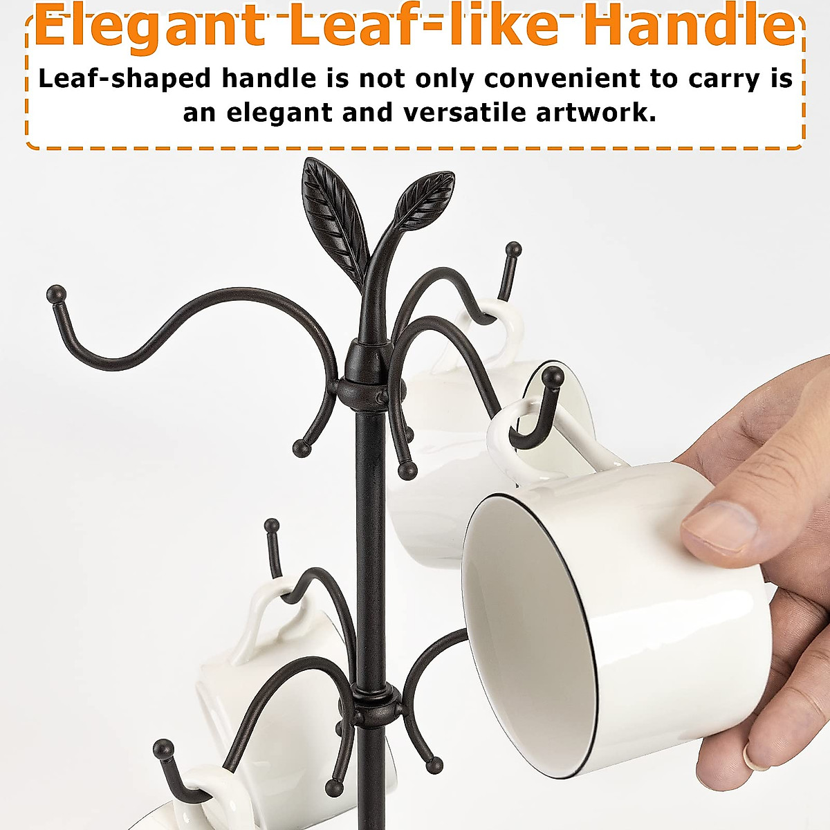 Coffee Mug Holder for Large Mugs, Mug Tree for Counter, Coffee Cup Holder for Countertop, Mug Rack with Tray, Metal Coffee Mug Tree with 6 Hooks, Coffee Counter Bar Accessory & Kitchen Home Organizer