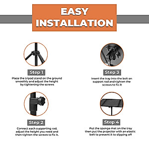 SCREENSEAT Projector Stand Tripod With Mouse Tray – Laptop Projector Tripod Stand Adjustable Height 23.4" to 48.3" With Gooseneck Phone Holder - Perfect Tripod for Office, Home, Outdoor DJ Equipment