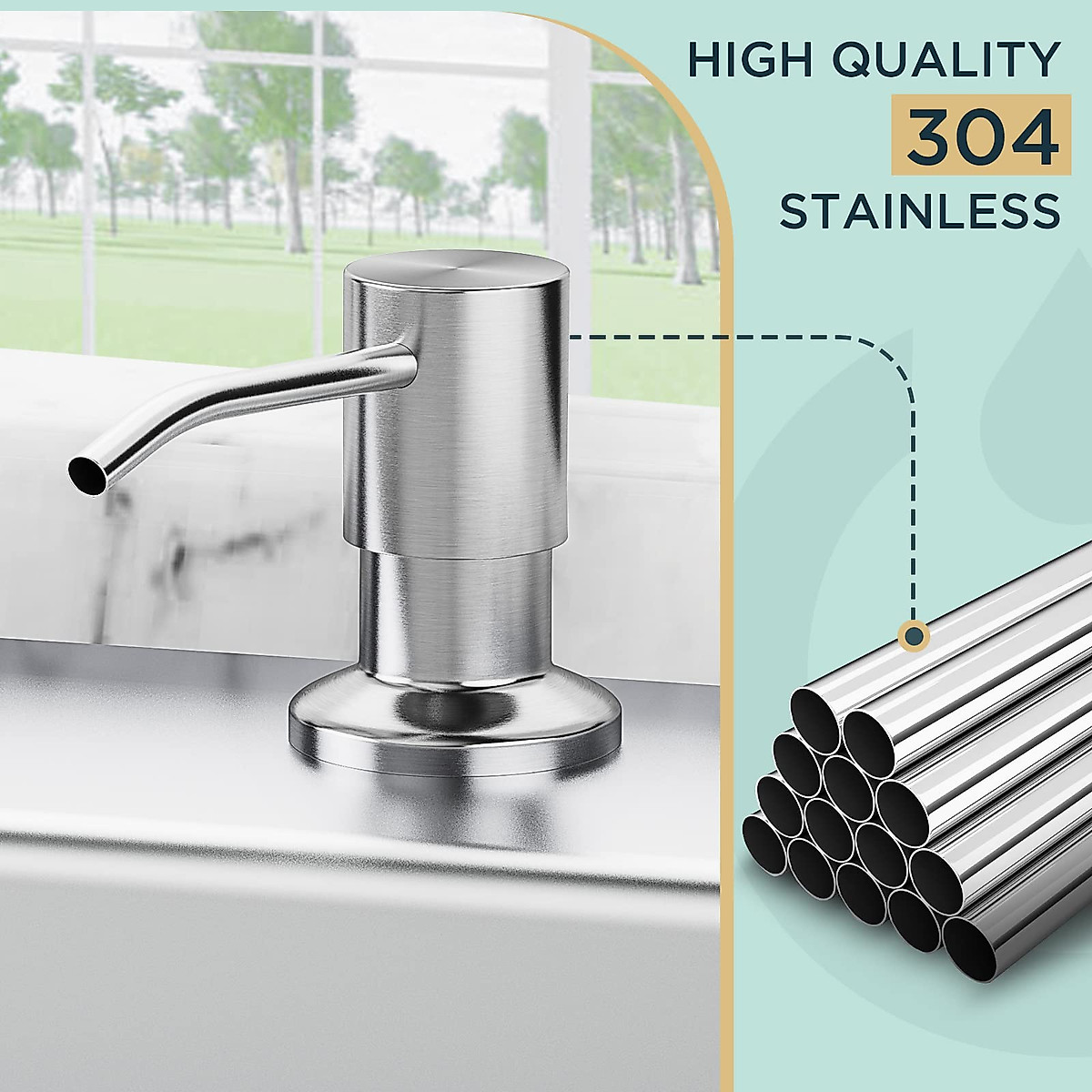 FORIOUS Soap Dispenser for Kitchen Sink, Built in Sink Soap Dispenser, Countertop Soap Dispenser with 500ML/18OZ Bottle, Lotion Dispenser for Kitchen Sink Built in Refill from The Top, Brushed Nickel