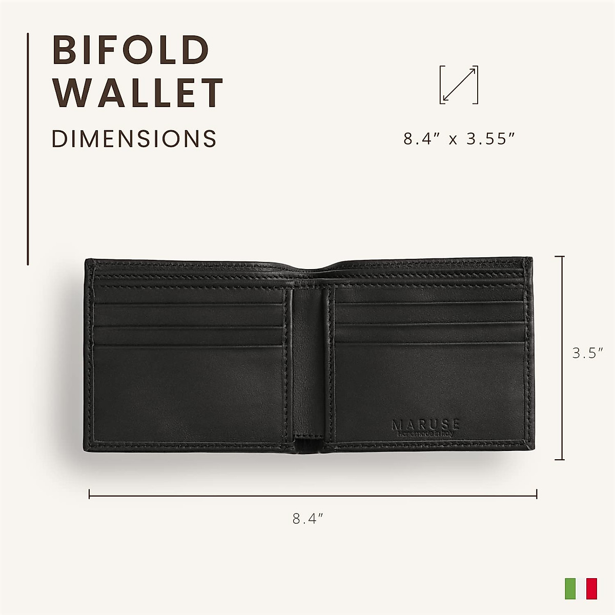 Maruse Bifold Wallet - Slim Leather Wallet – Genuine Italian Calf Leather Wallet – Elegant and Classy – Versatile and Minimalist Wallet for Men, Black