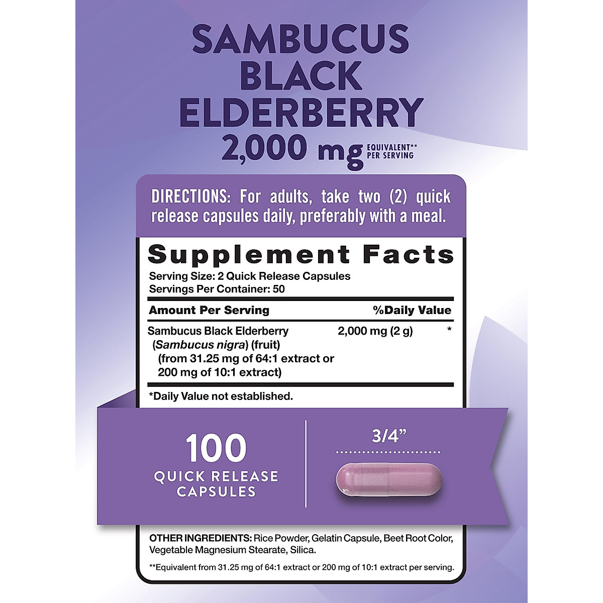 Nature's Truth Black Elderberry Capsules | 100 Count | Super Concentrated Sambucus Extract | Non-GMO and Gluten Free Supplement
