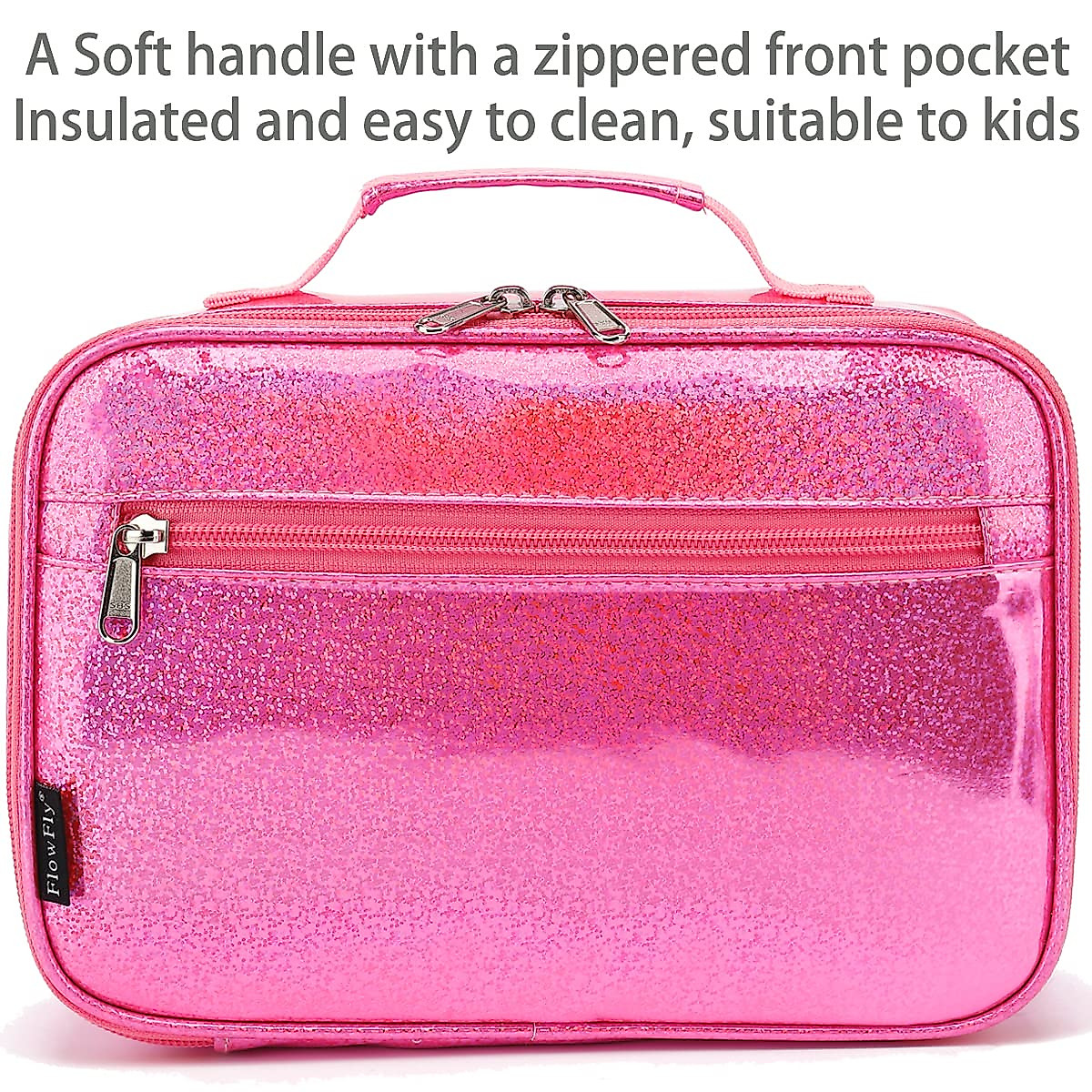 FlowFly Kids Lunch box Insulated Soft Bag Mini Cooler Back to School Thermal Meal Tote Kit for Girls, Boys,Pink