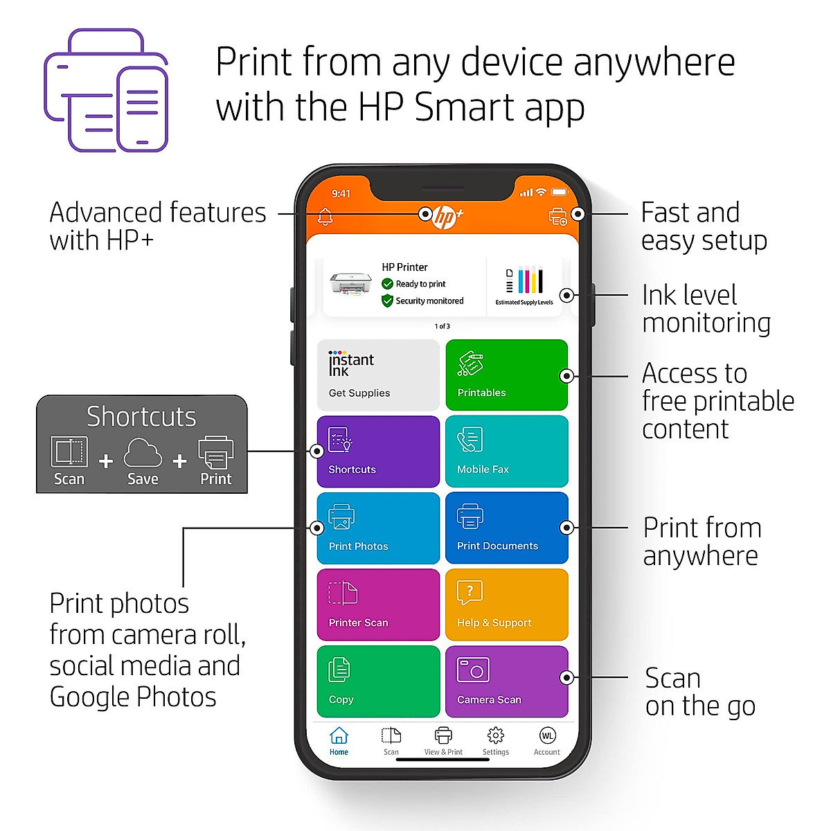 HP DeskJet 2723e All-in-One Printer with Bonus 9 Months of Instant Ink