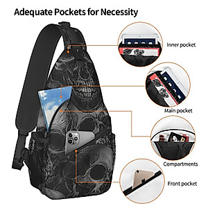 Cool Skull Crossbody Sling Backpack For Men Women,Shoulder Chest Daypack Bag For Travel Hiking