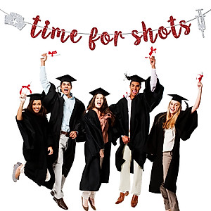 Red Glitter Time for Shots Banner, Congrats Nurse/Future Nurse/I Will Stab You/Nursing School Survivor, 2025 Nurse Graduation Party Decorations