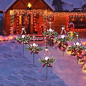 QMKGEC Outdoor Christmas Decorations, Xmas Solar Lights 2 pcs, Snowman LED Lights Butterflies Decor Light Waterproof for Yard Lawn Garden Decor