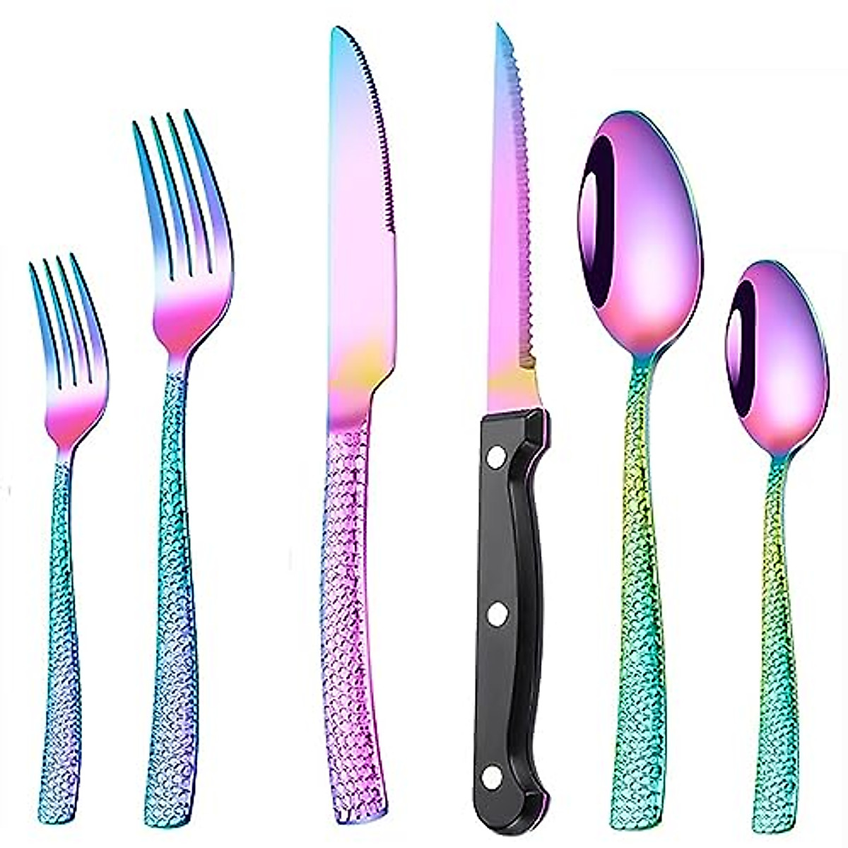 Gold Hammered Silverware Set With Steak Knife Cutlery Utensil,Food-Grade Stainless Steel Flatware,Durable Home Restaurant Small Business,Mirror Finish Tableware