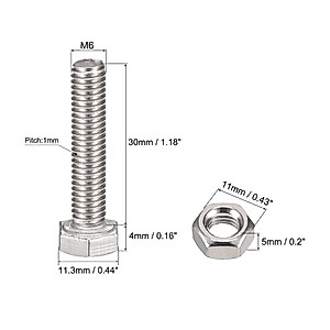 uxcell M6 x 30mm Hex Head Screws Bolts, Nuts, Flat & Lock Washers Kits, 304 Stainless Steel Fully Thread Hexagon Bolts 10 Sets
