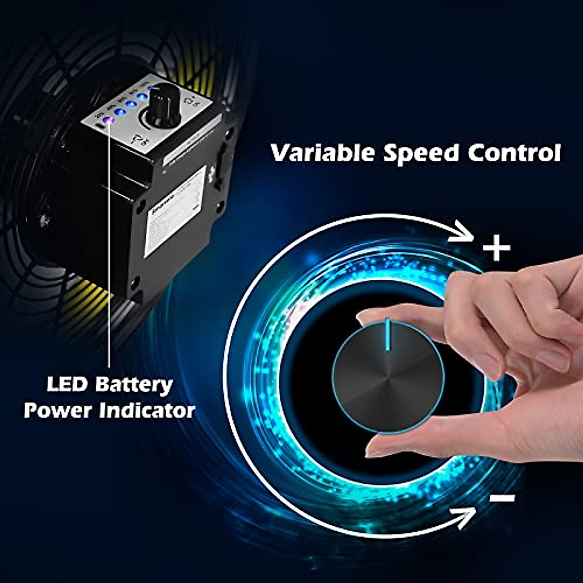 Smartele 16“ Rechargeable Floor Fan,Up to 30 Hours Outdoor Fan,15000mAh Battery Powered Fan for Garage Industrial Camping Car Travel Hurricane 16Inch