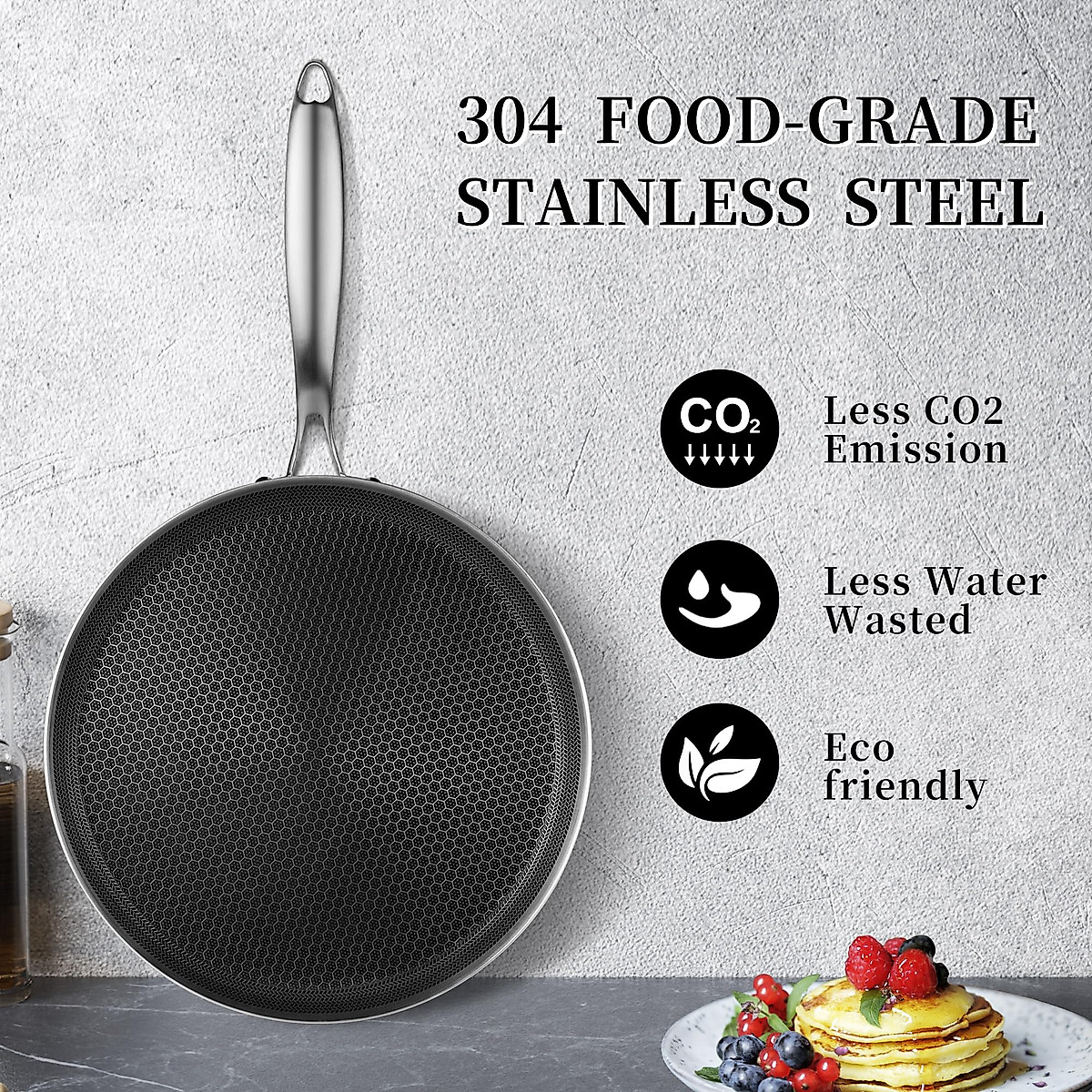 Innerwell Nonstick Crepe Pan 10 inch Stainless Steel Crepe Pan Honeycomb Coating Flat Skillet Tawa Dosa Tortilla Pan,Omelet Pan with All Stove Tops Available, Induction Compatible