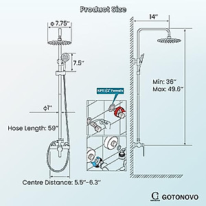 gotonovo SUS304 Outdoor Shower Fixture System Combo Faucet Set Single Handle High Pressure Hand Spray Wall Mount 2 Dual Function Matte Black Rainfall Shower Fixture