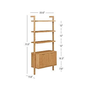 Nathan James Jasper 3-Shelf Solid Wall Mounted Bookcase, Bohemian Bookshelf with Cabinet with Fluted Doors, Set of 3