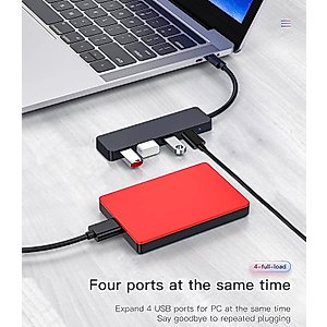 USB C Hub, 4-Port USB 3.0 Hub 5Gbps High Speed Data Transfer, USB Splitter USB Expander for Laptop, Xbox, Flash Drive, HDD, Console, Printer, Camera, Keyborad, Mouse